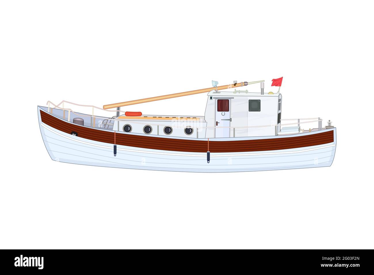 Boat isolated on white background. Commercial sea fishing trawler ...