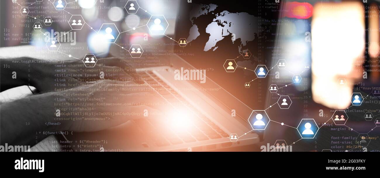 web technology concept people connections. internet front-end banner ...