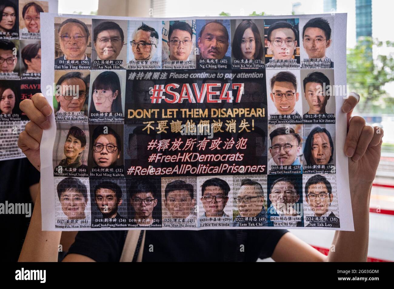 Hong Kong, China. 31st May, 2021. A supporter holds a placard of pro ...