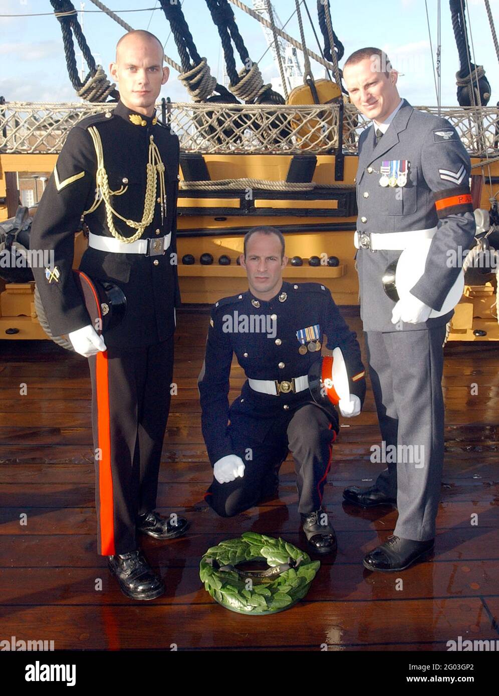 DESCENDENTS OF NELSON ABOARD HMS VICTORY WITH THE WREATH LAID TO MARK ...