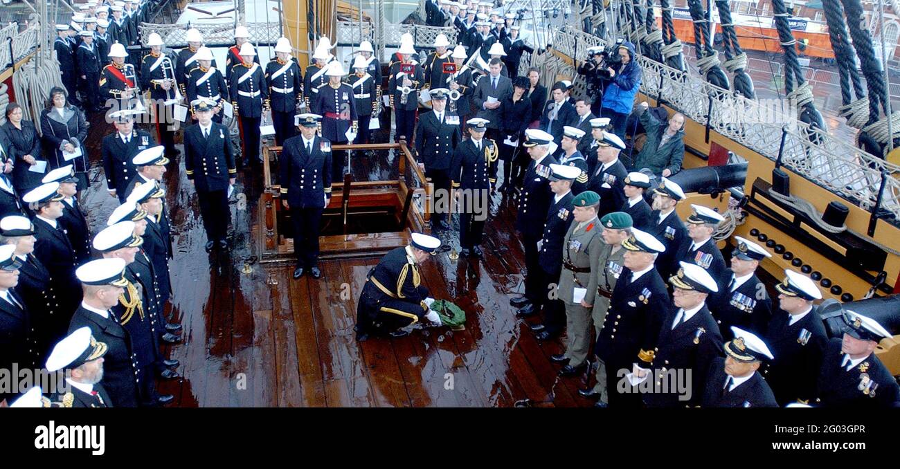 THE WREATH IS LAID BY THE SECOND SEA LORD SIR JAMES BURNELL-NEWGENT ...