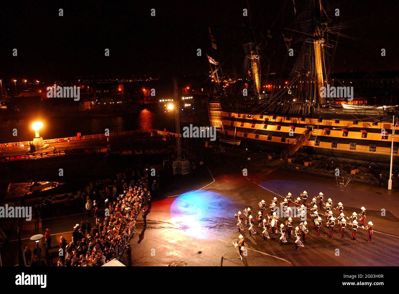 The Royal marines band play in front of hms victory at the trafalgar ...
