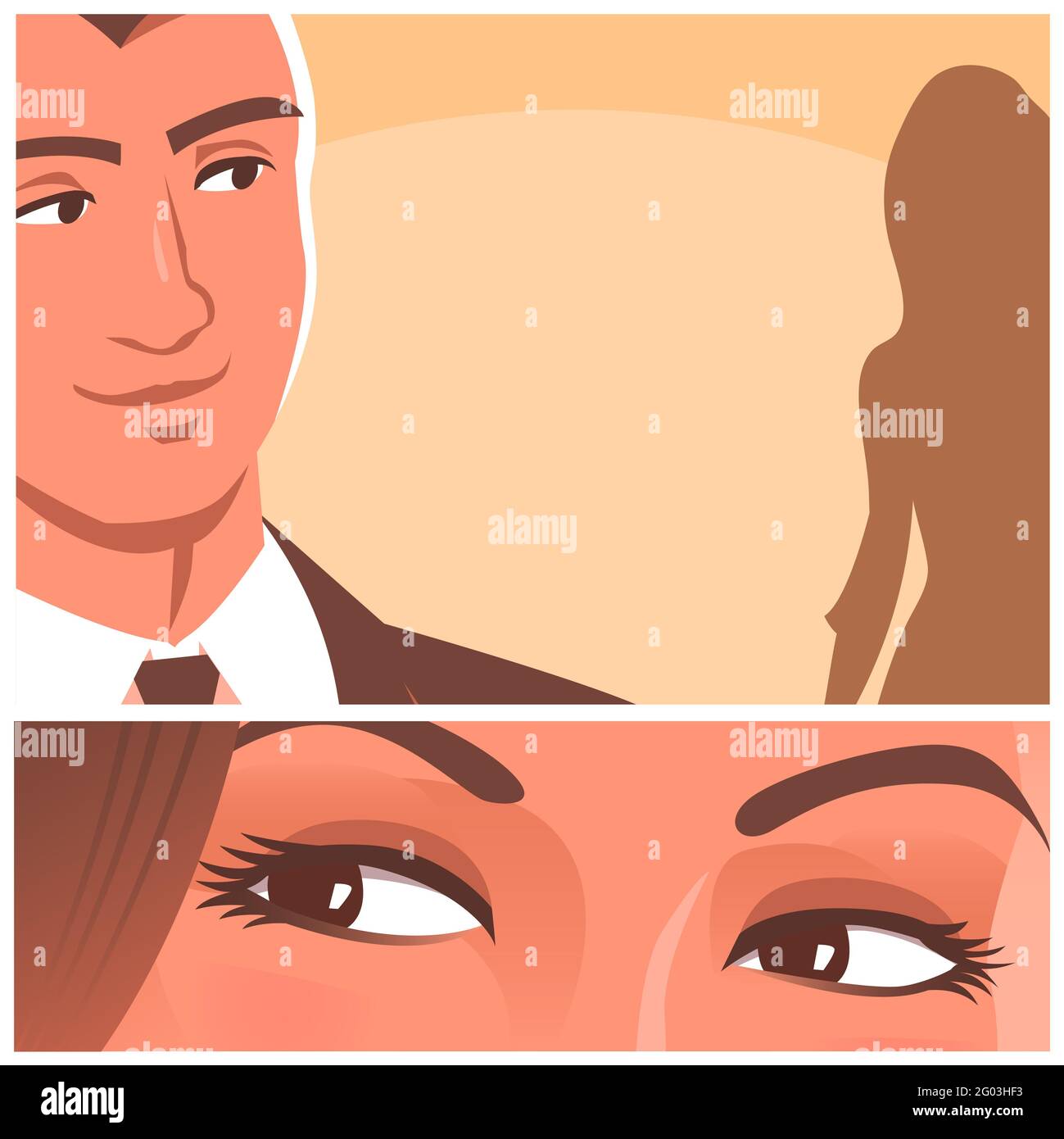 Beautiful female eyes look at a young man. He looked back at the woman ...