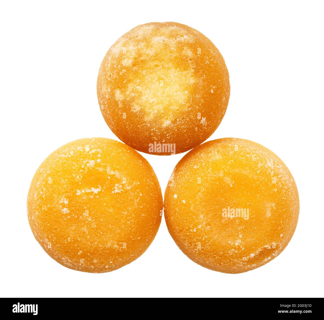 top view of whole round pieces of palm sugar isolated on white ...