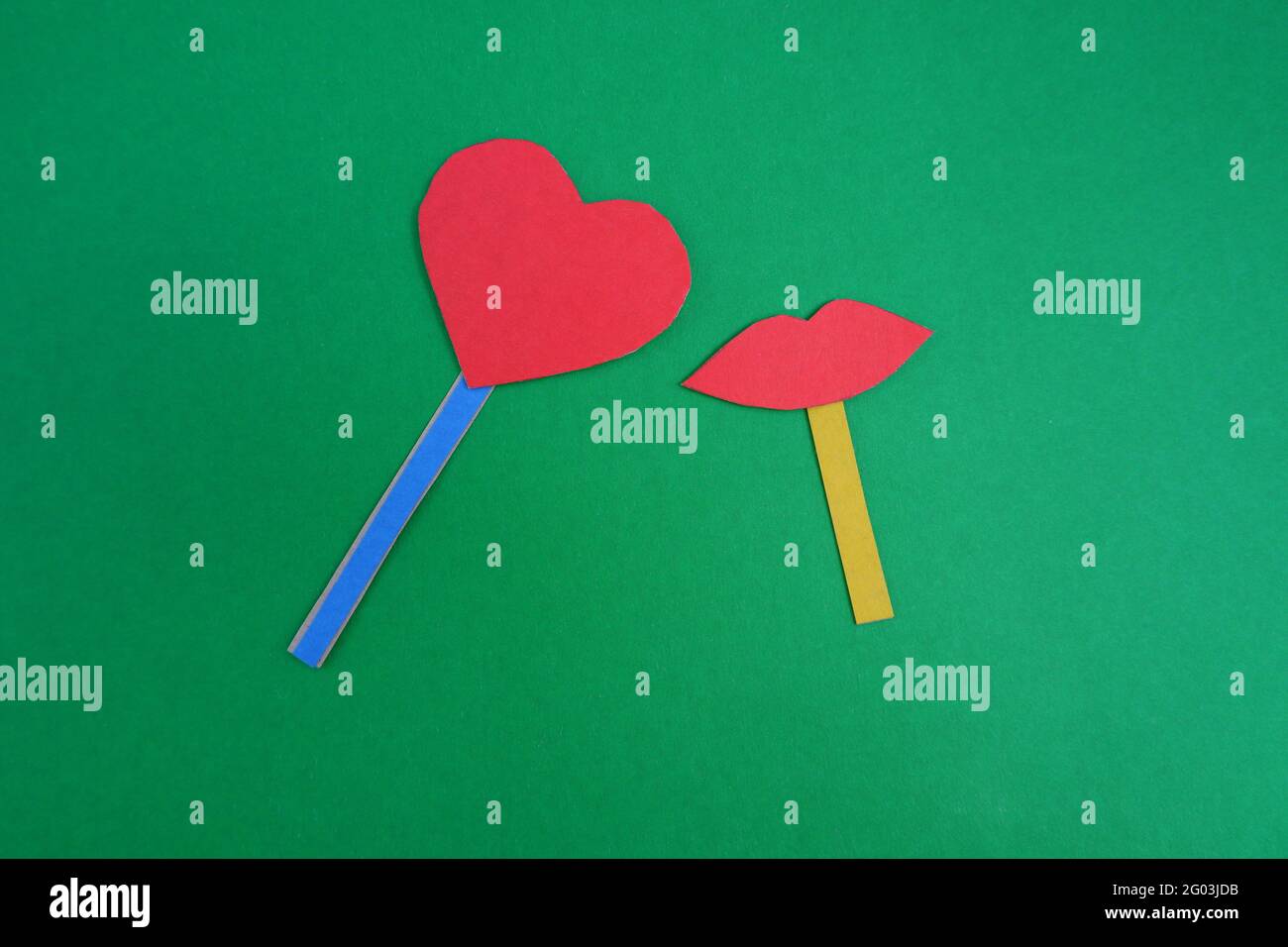 Paper hearts and lips on colored backgrounds. World Kiss Day Stock ...