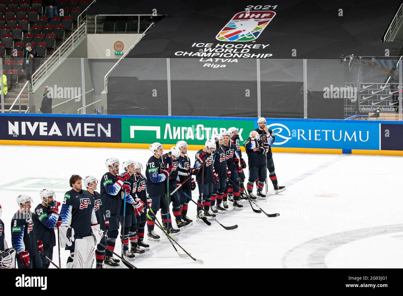 Arena Riga, Riga, Latvia, 31 May 2021, Team USA national anthem during ...