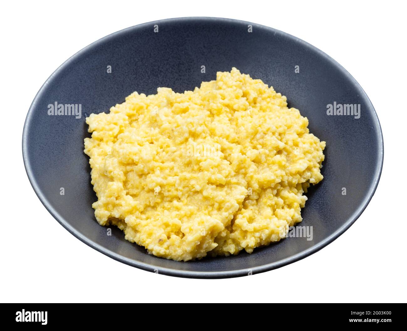 cooked porridge from proso millet in gray bowl isolated on white ...