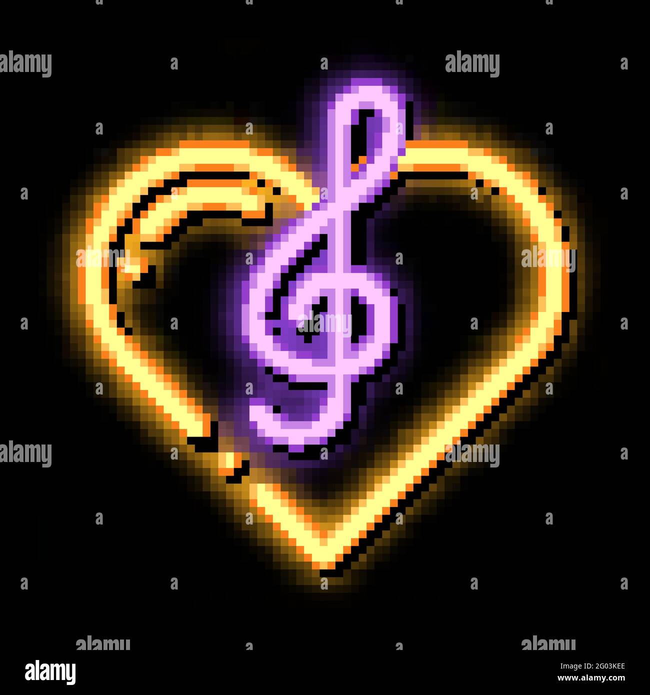 Treble Clef And Heart Song Element neon glow icon illustration Stock ...