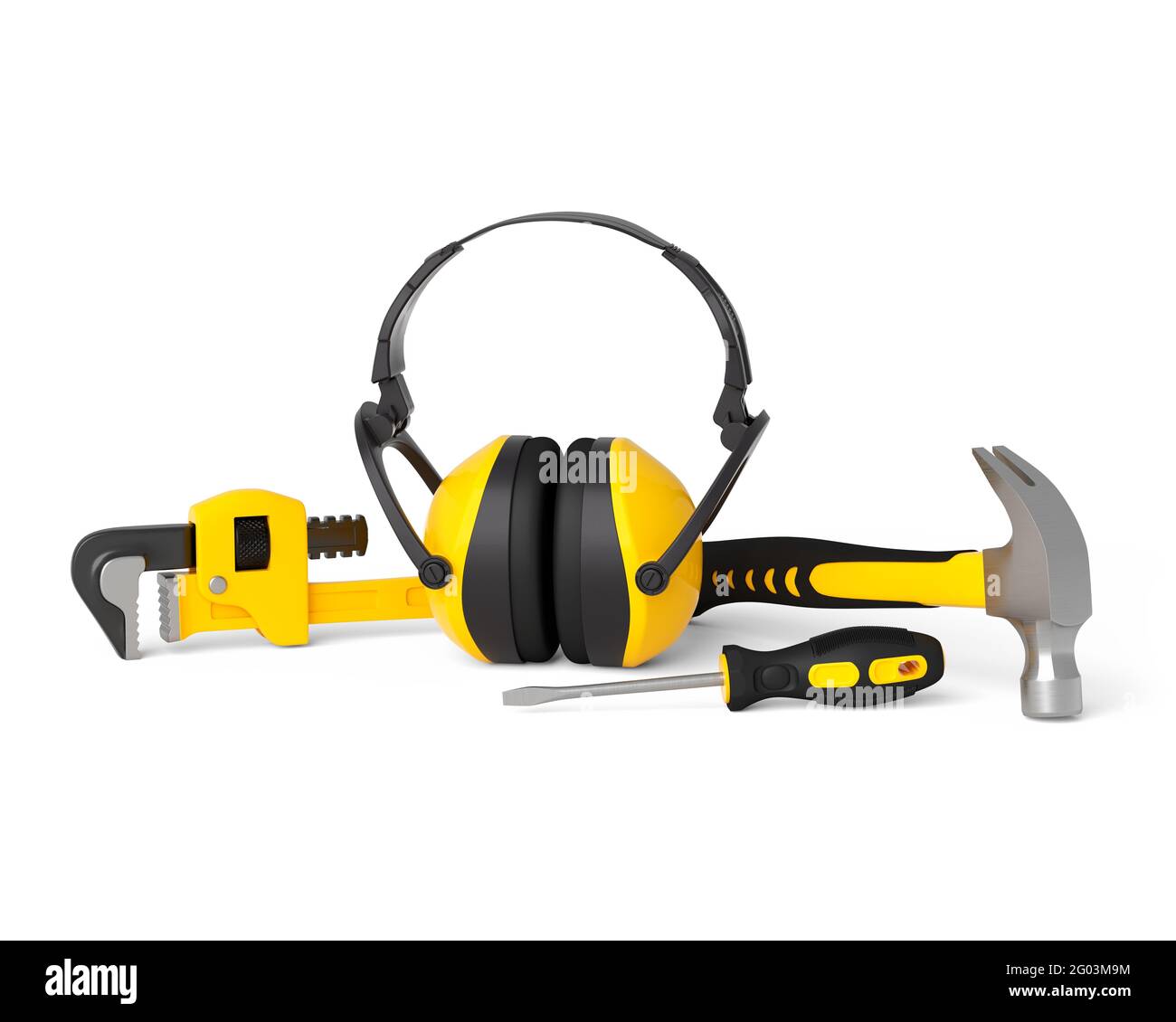 Isometric view of yellow construction tools for repair on white Stock ...