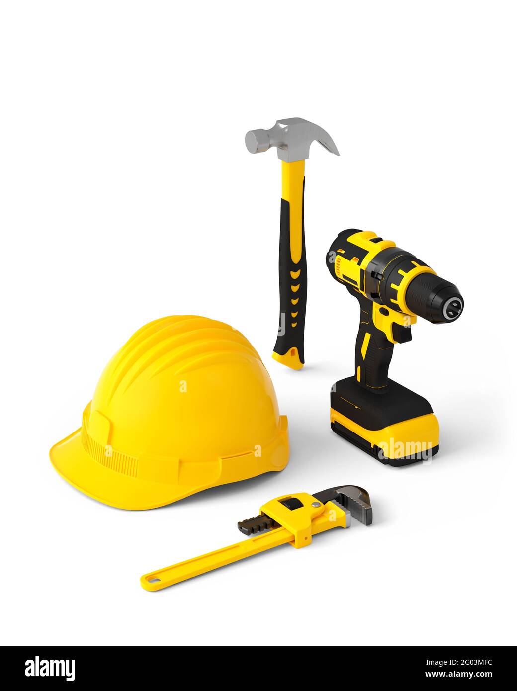 Isometric view of yellow construction tools for repair on white Stock ...