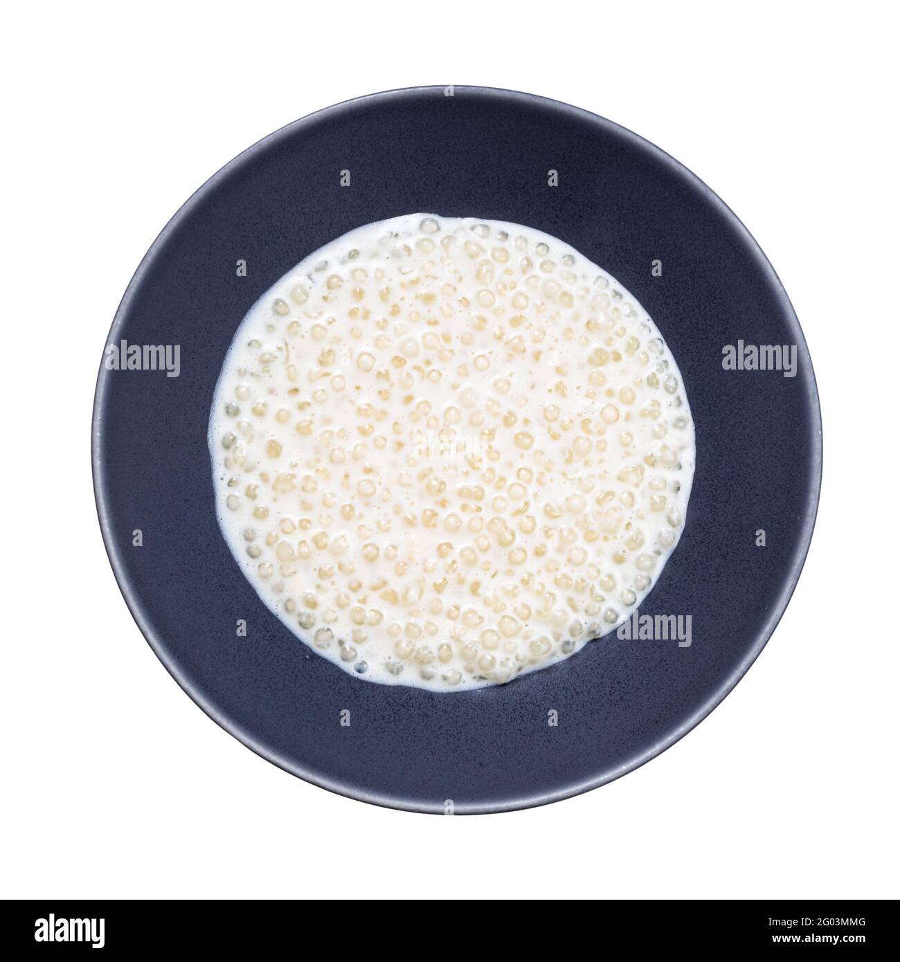 top view of boiled sabudana (tapioca sago) in gray bowl isolated on ...
