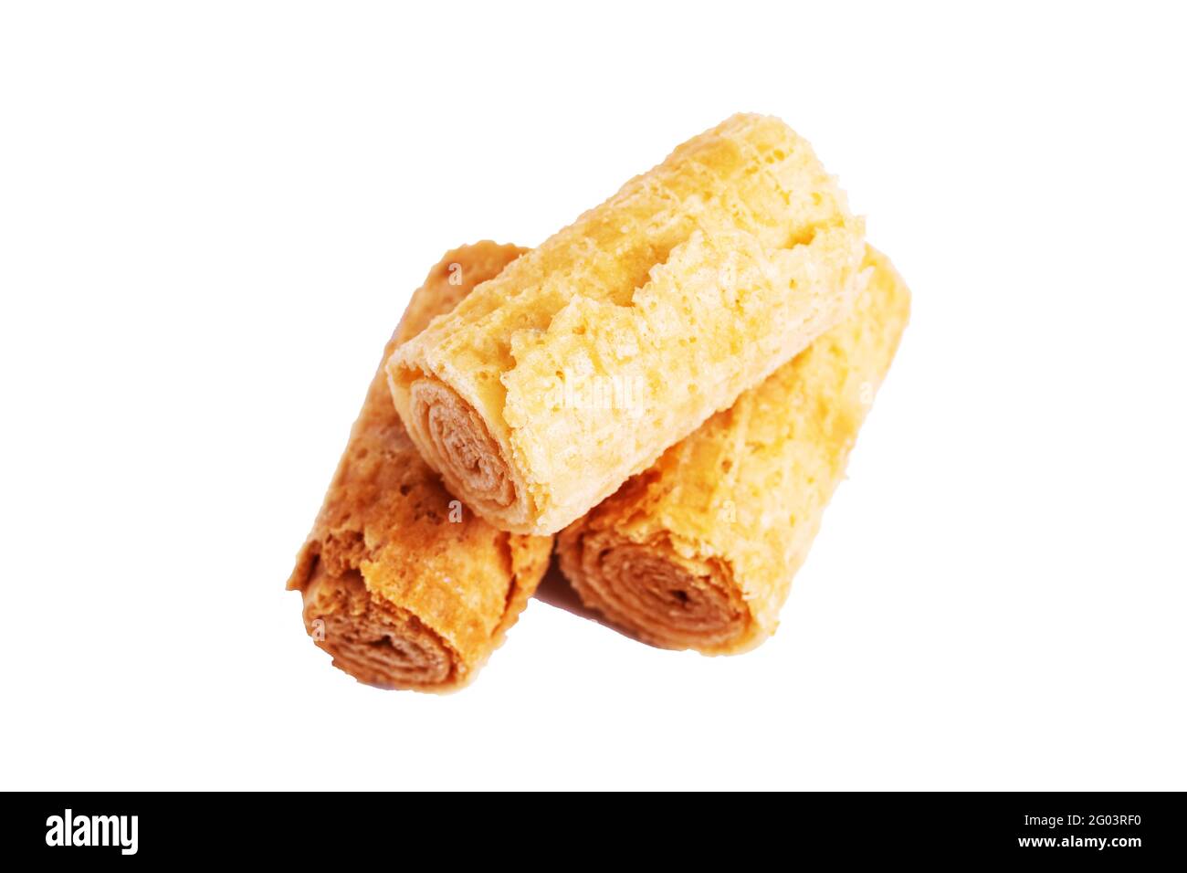 Waffle rolled biscuits isolated on white background close up Stock ...