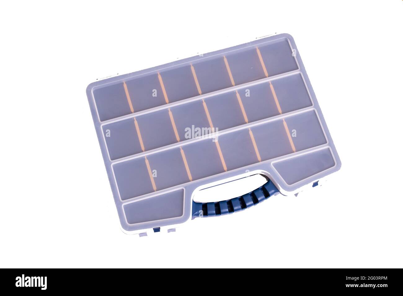 Plastic cells in the small change box isolated onwhite background Stock ...