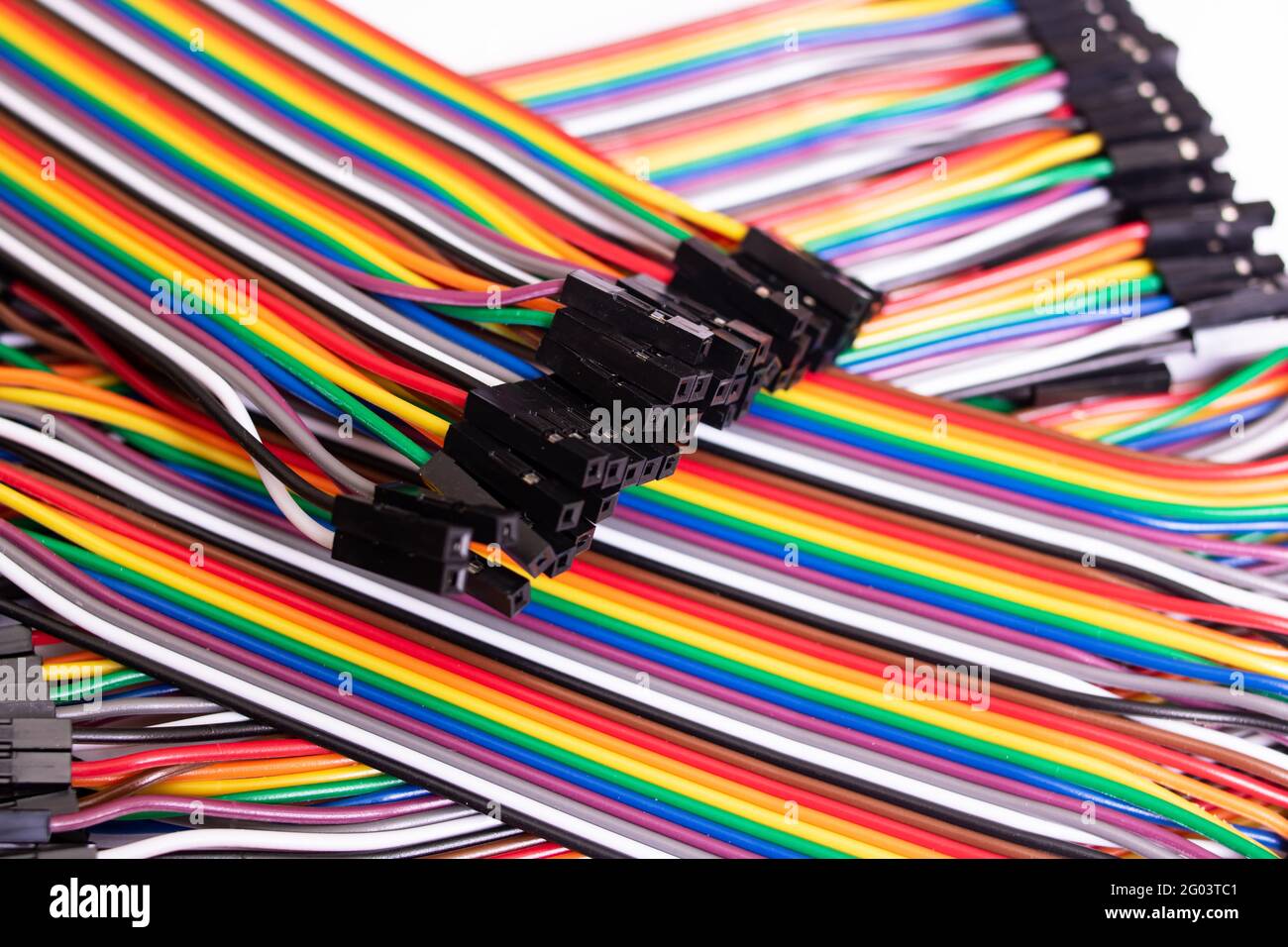 Set of multicolored wires isolated on white background close up Stock ...