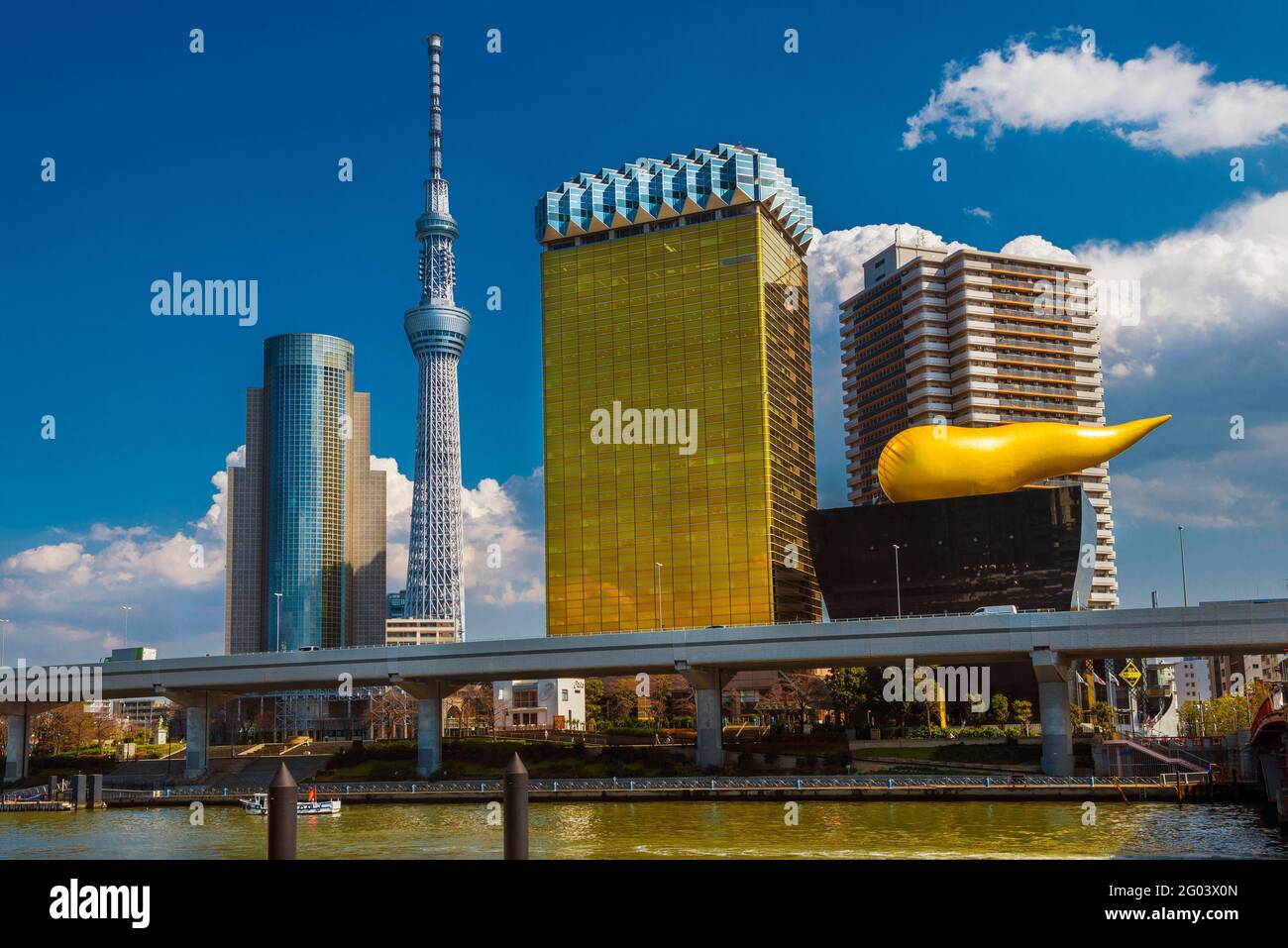 View of Sumida District with the iconic Asahi Beer Hall buildings and ...