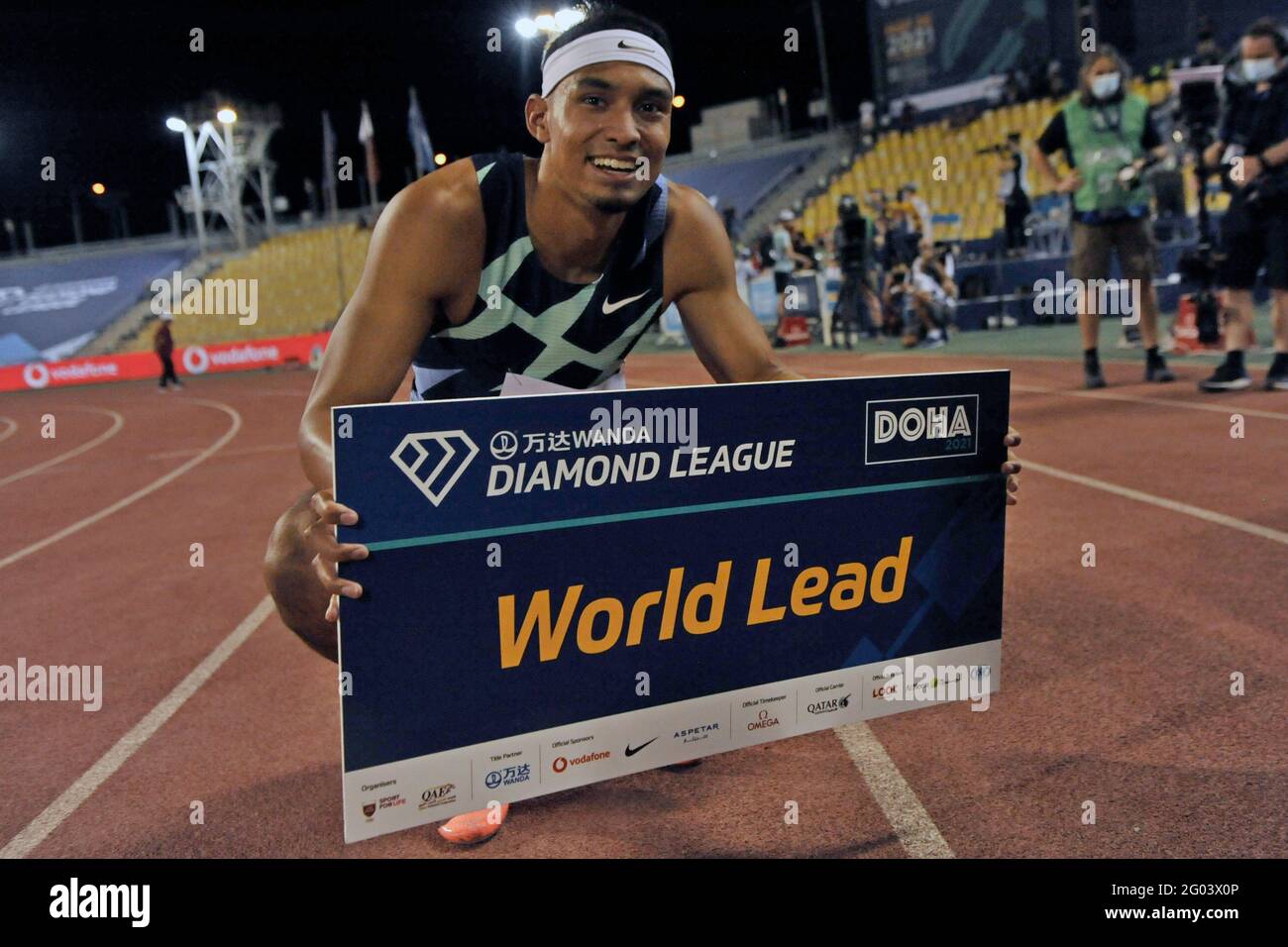 Michael Norman (USA) poses after winning the 400m in 44.27 during the ...