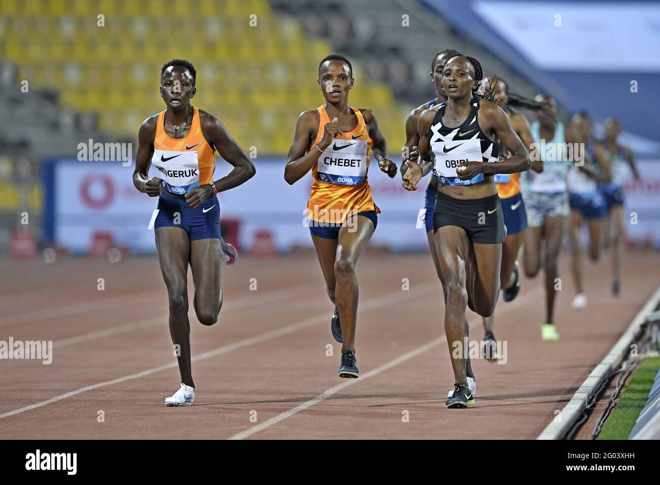 Lilian Rengeruk (KEN), Beatrice Chebet (KEN) and Hellen Obiri (KEN) run ...