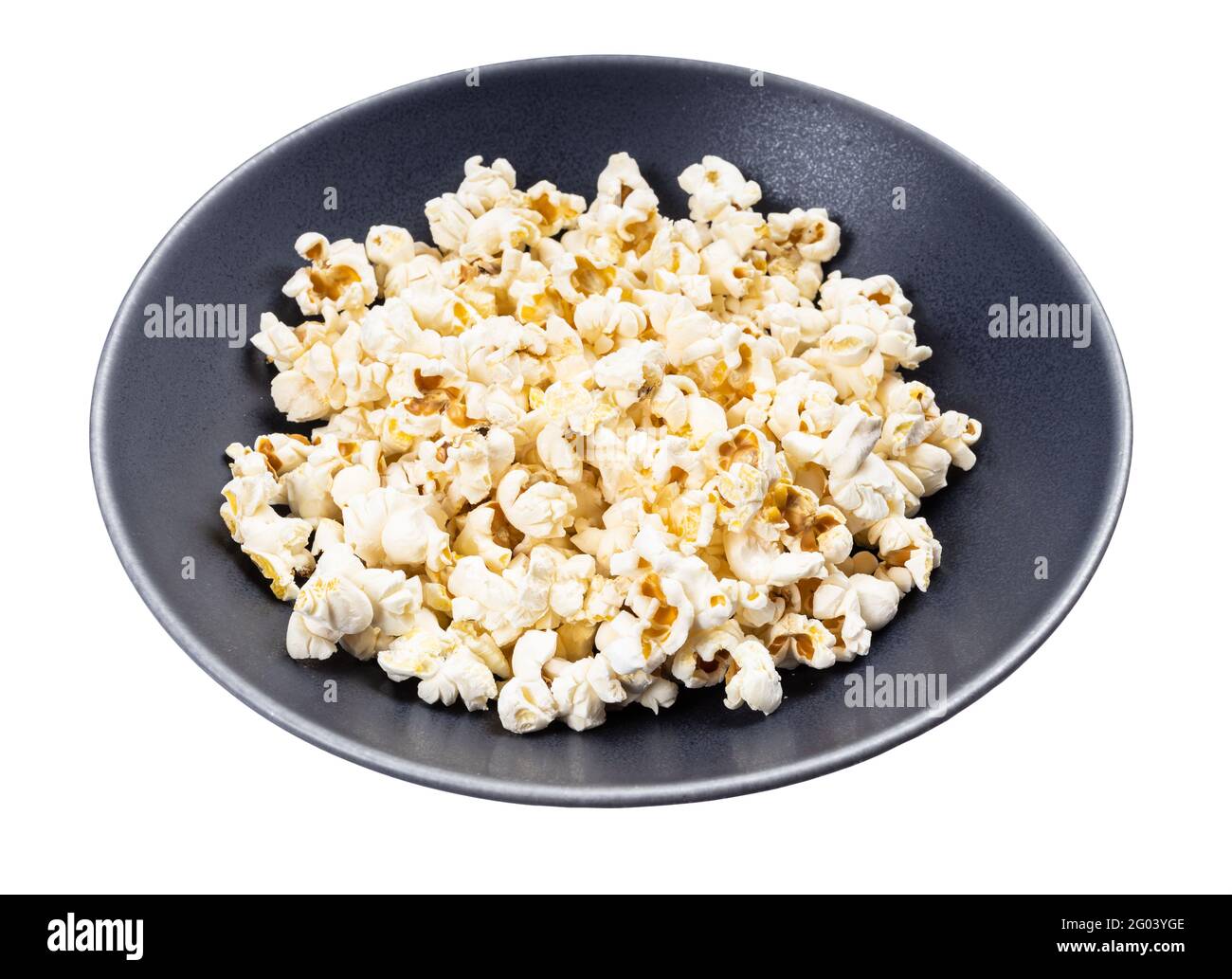 popped corn in gray bowl isolated on white background Stock Photo - Alamy