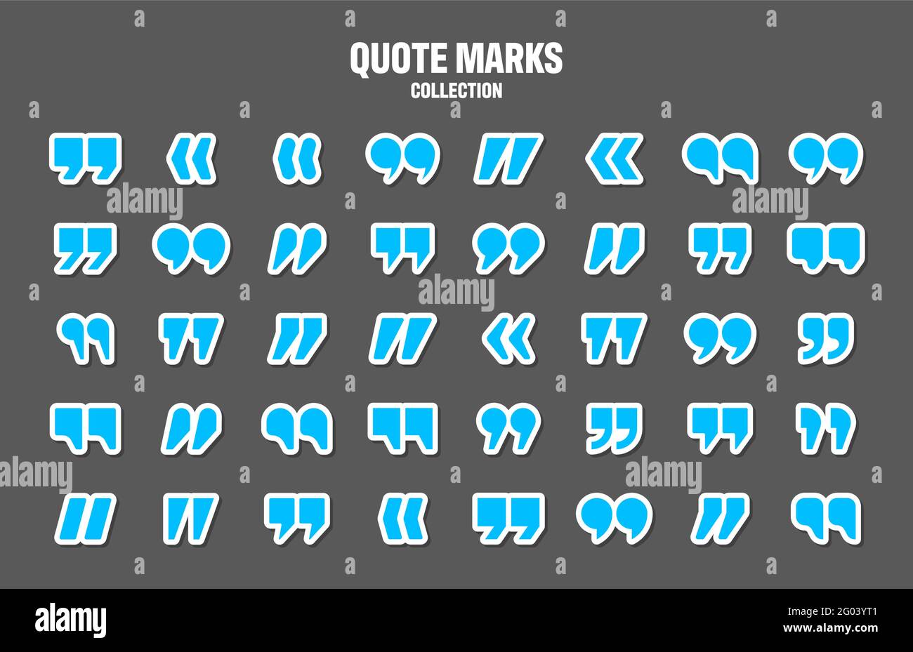 Quotation marks vector collection. Blue quotes icon. Colorful stickers ...