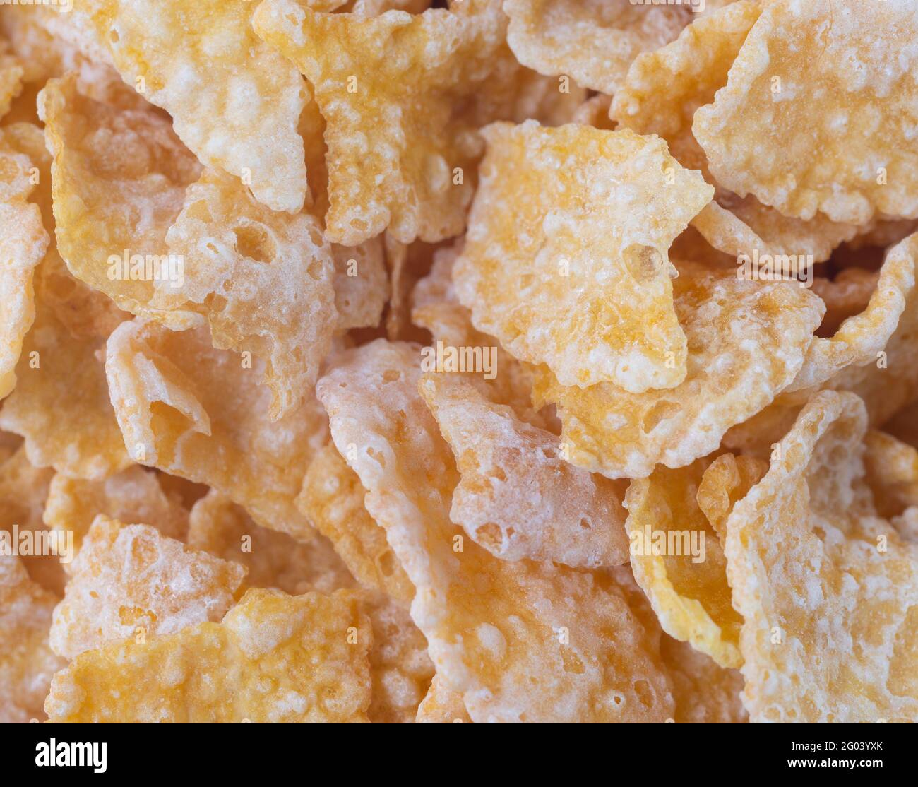 Very close view of generic frosted corn flakes Stock Photo - Alamy