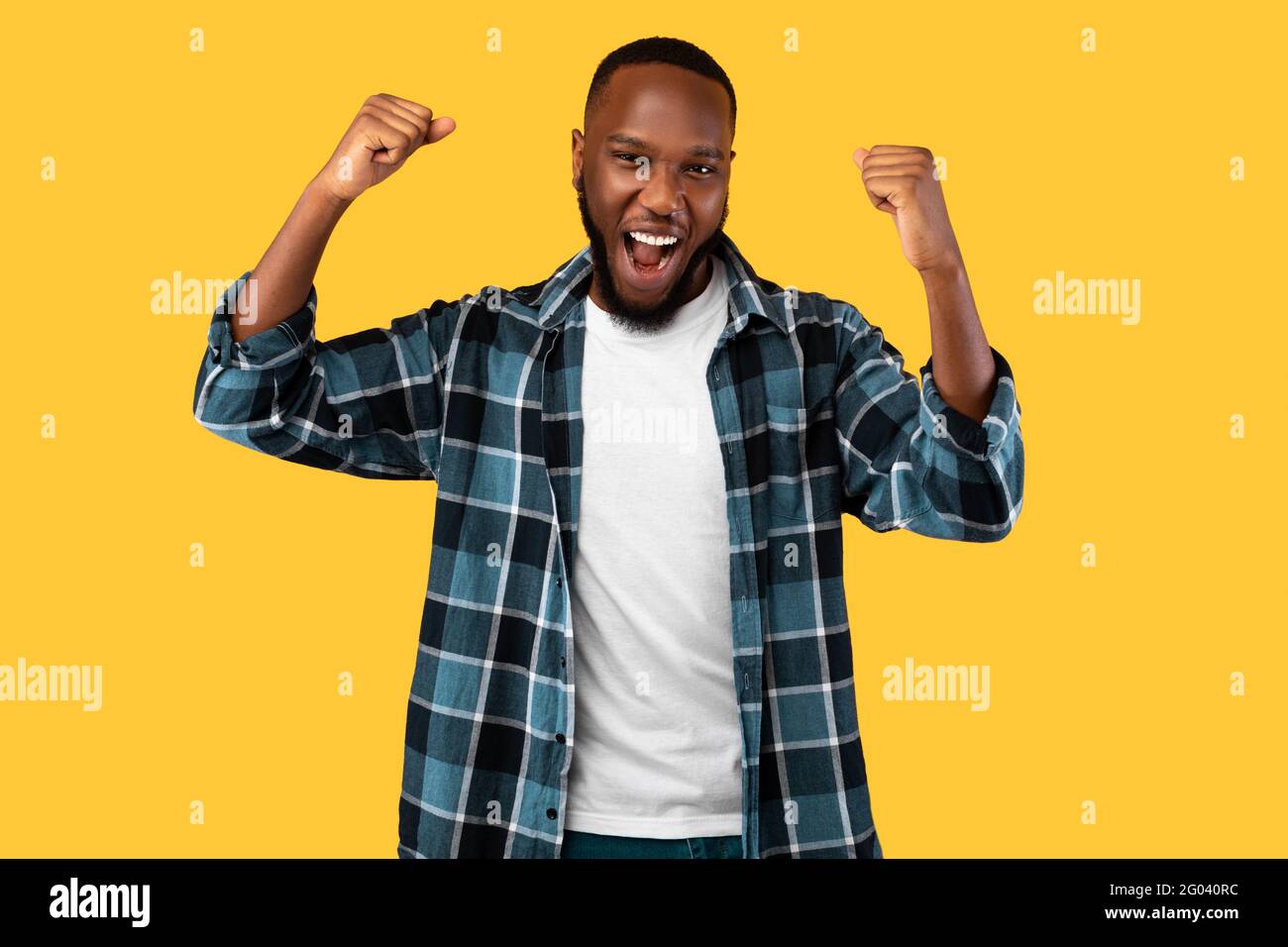 Portrait excited african american man hi-res stock photography and ...