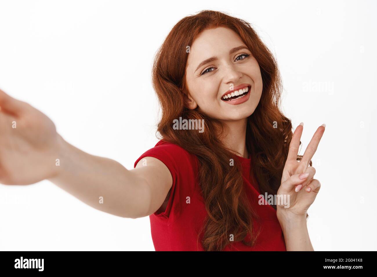 Beautiful And Stylish Redhead Girl Taking Selfie Video Calling