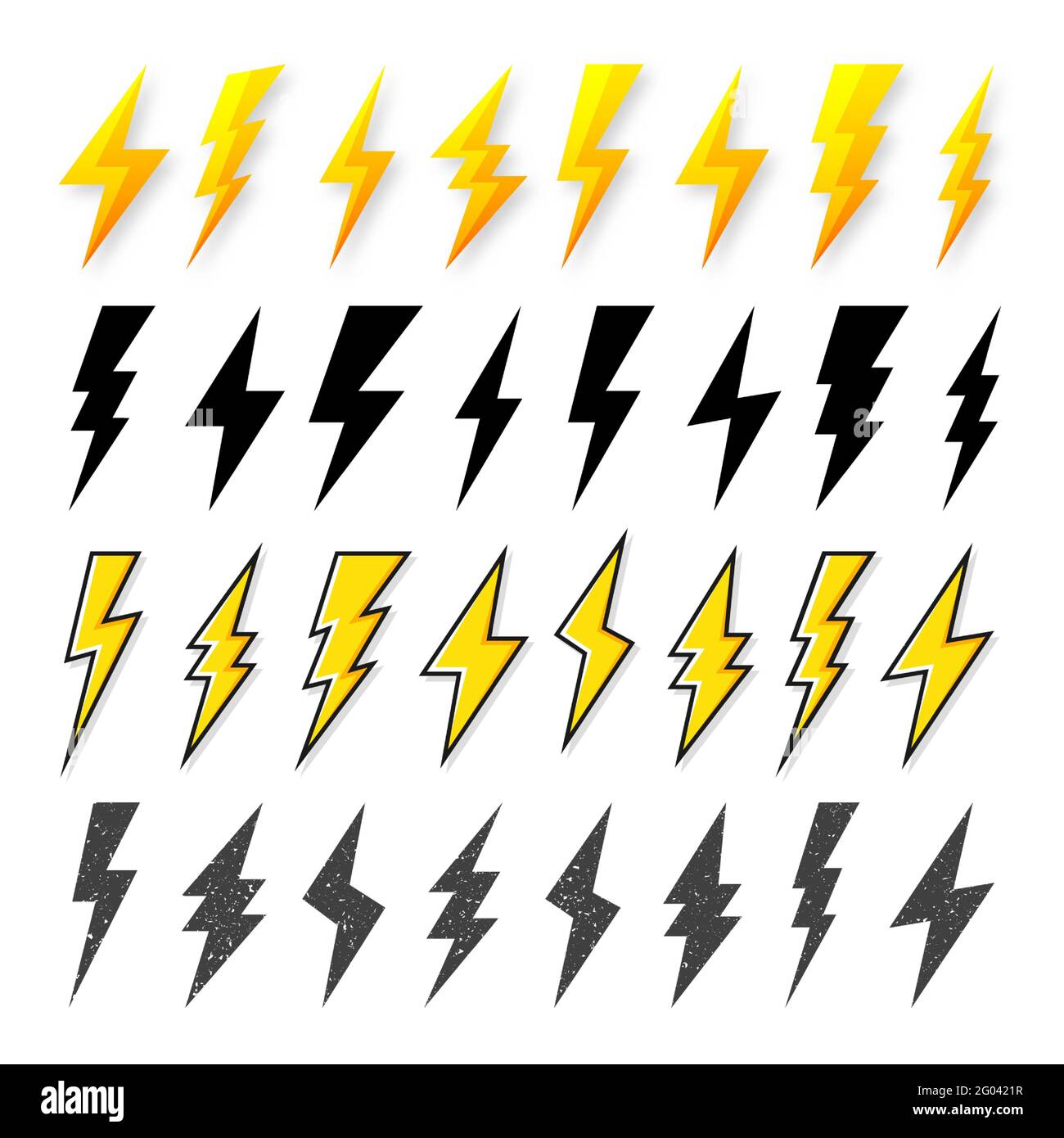 Black and yellow lightning bolt icons isolated on white background ...