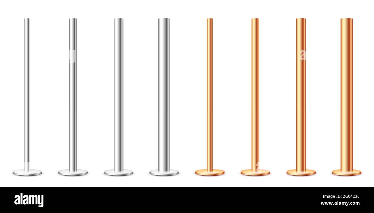 Realistic metal poles collection isolated on white background. Glossy ...