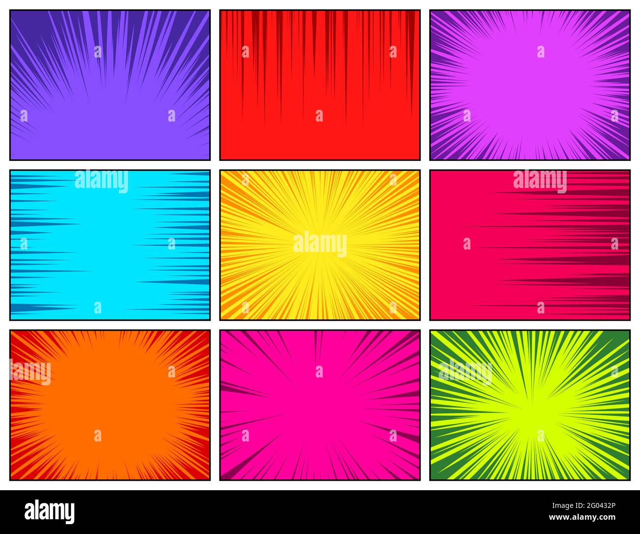 Comic book colorful radial lines collection. Cartoon comics background ...