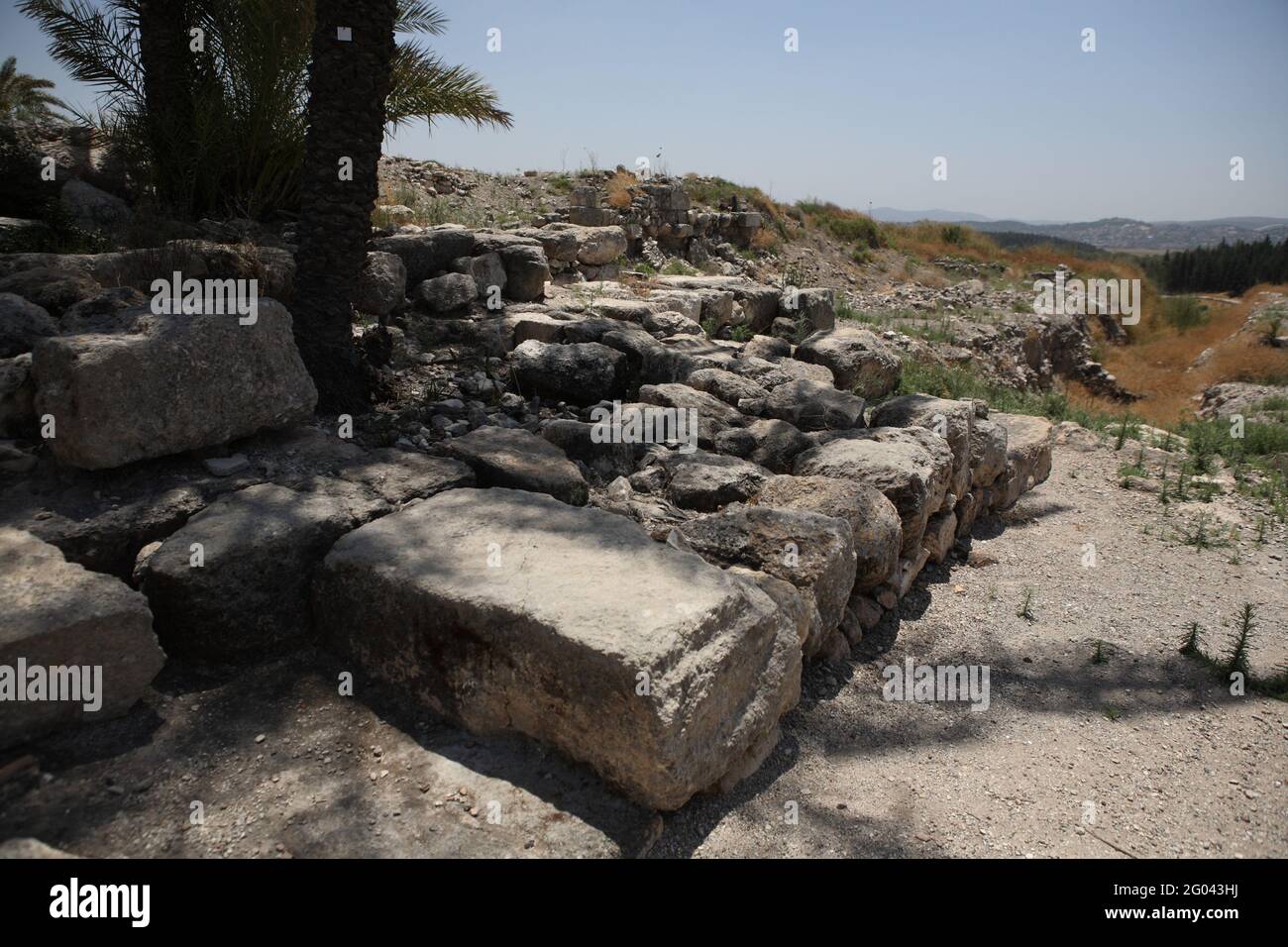 Tel Megiddo or Armageddon, few remains, the gate and the courtyard of ...