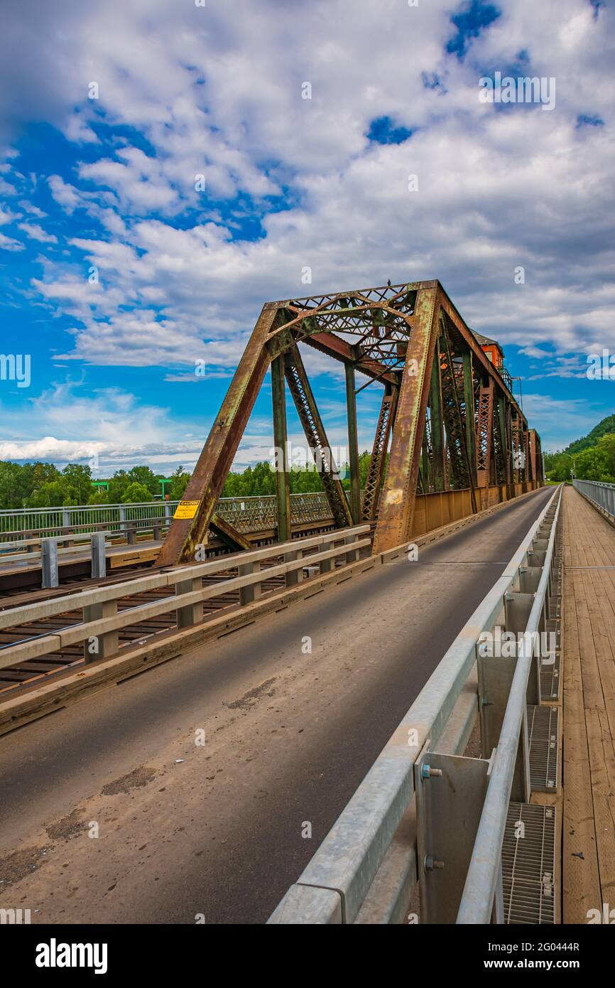 Iron Bridge with beautiful blue sky on background Stock Photo - Alamy