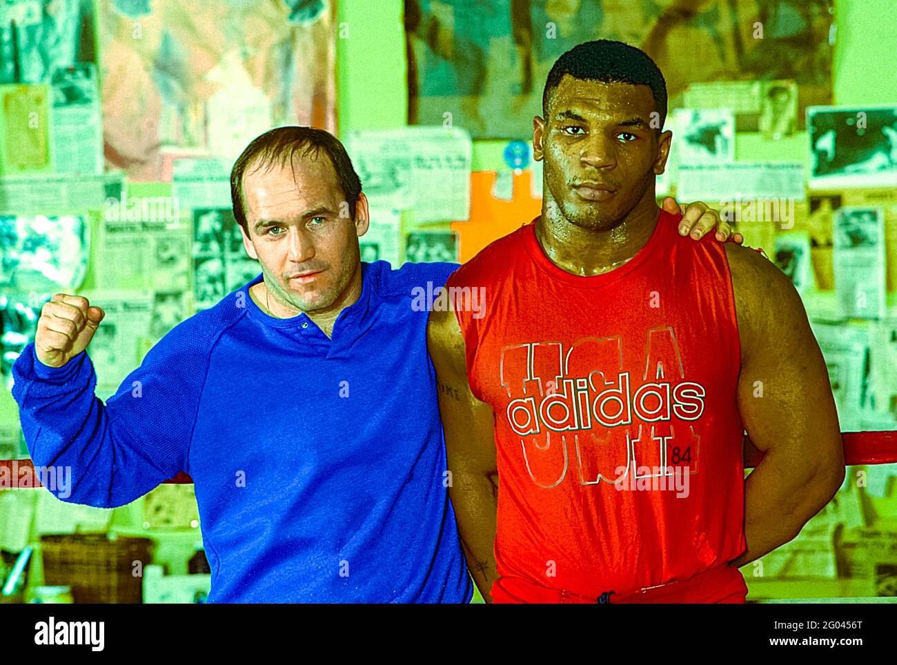 Mike Tyson (R) with trainer Kevin Rooney at Cus D'Amato's gym in ...