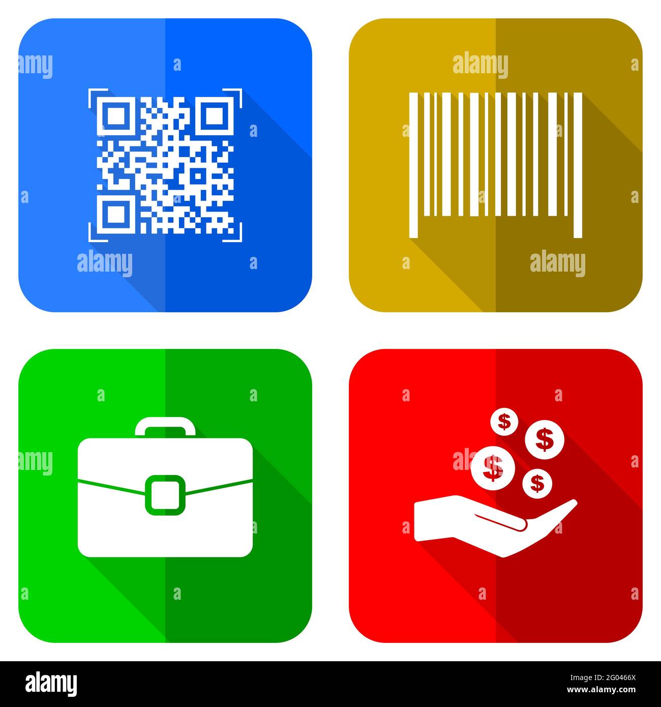 Business vector icons, set of qr code, barcode, case and money symbols ...
