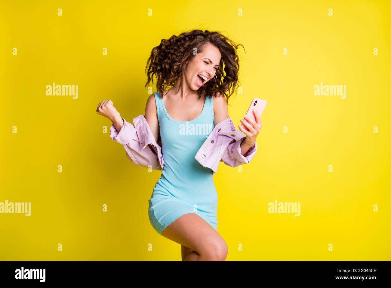 Photo of happy excited crazy smiling girl raise fists in victory ...