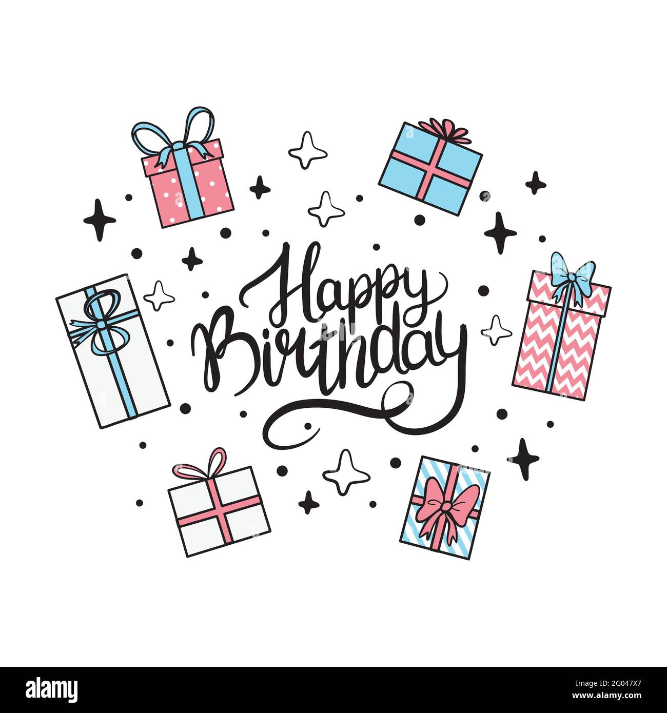 Happy birthday inscription. A greeting card with calligraphy. Hand ...