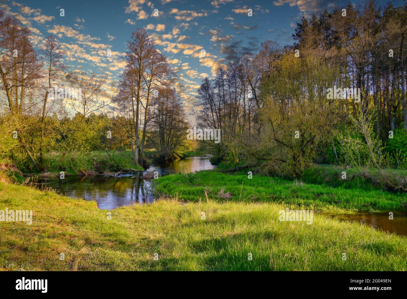 Bird's eye view of early spring, crossing the river Stock Photo - Alamy