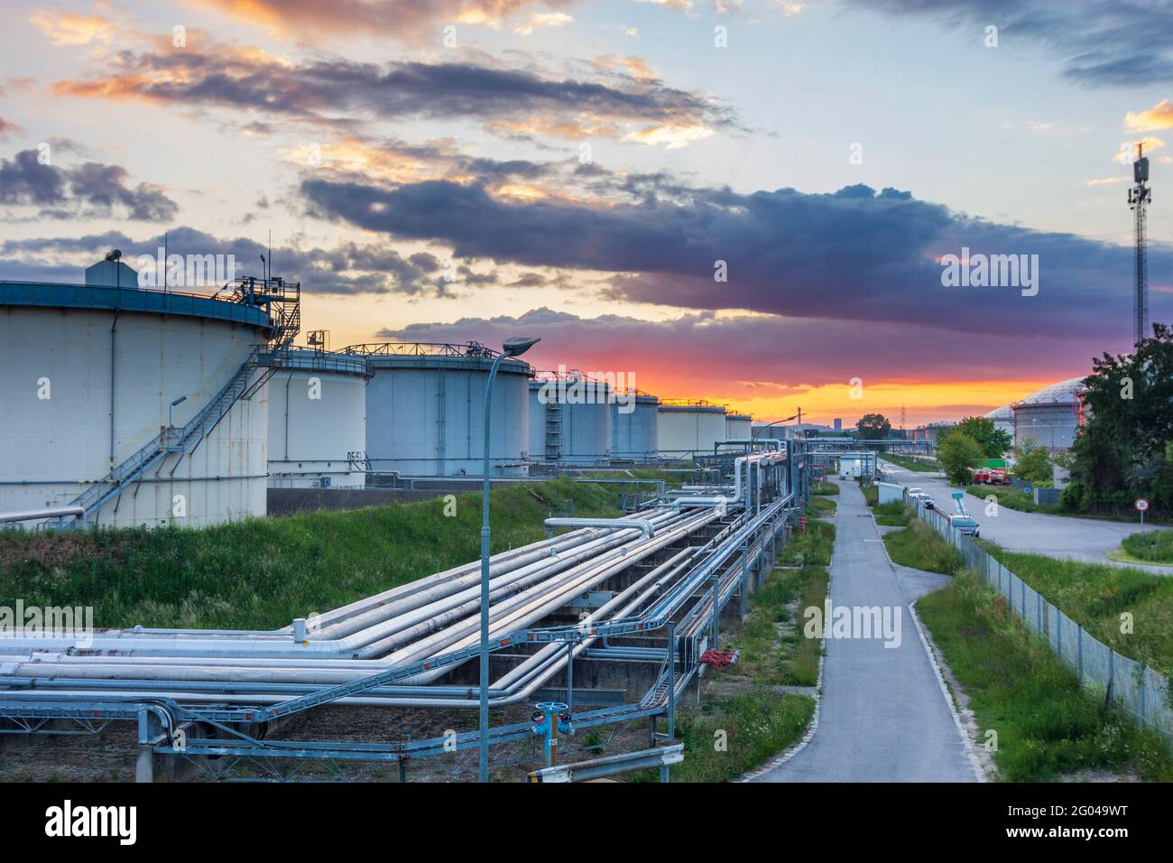 Wien, Vienna: oil tanks of Zentraltanklager OMV in Lobau in 22 ...