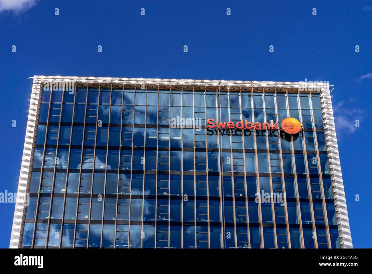 Swedbank logo on Swedbank head office building on 30 May 2021 in ...