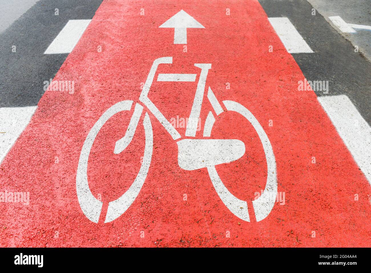 Bicycle path, with a sign on the pavement informing about the path ...