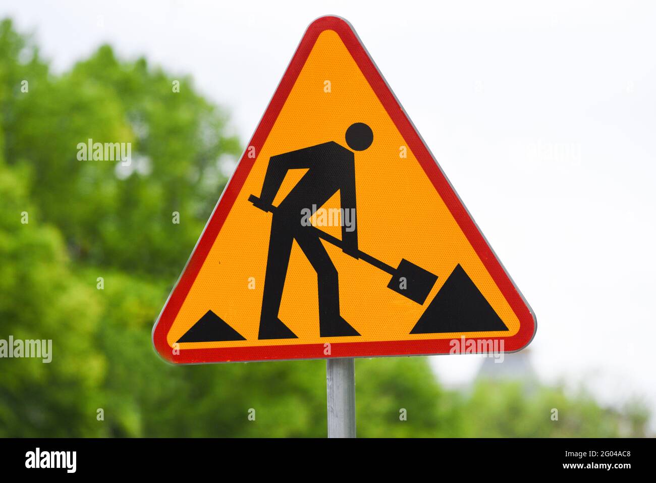 Road sign informing about road works Stock Photo - Alamy
