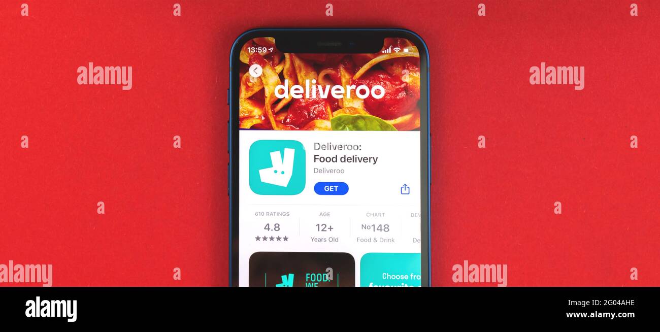 Kharkov, Ukraine - May 28, 2021: Banner with Deliveroo food delivery ...