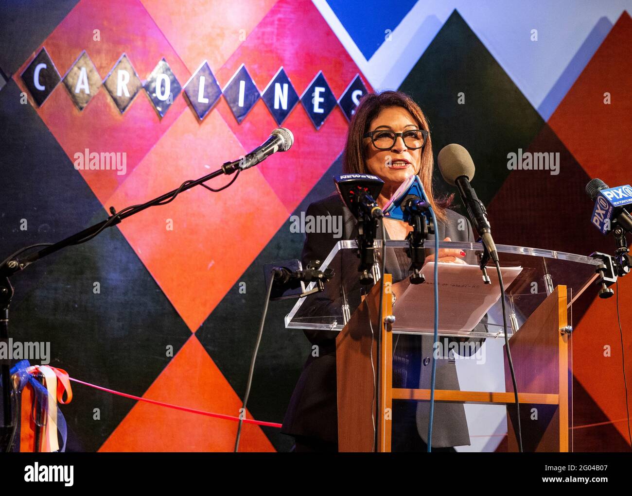 New York, NY - May 31, 2021: Caroline Hirsch speaks at Carolines on ...