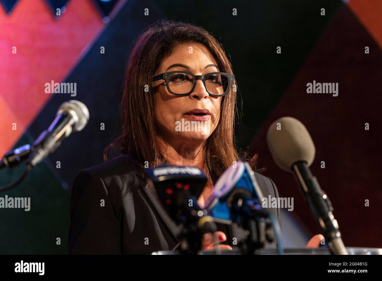New York, NY - May 31, 2021: Caroline Hirsch speaks at Carolines on ...