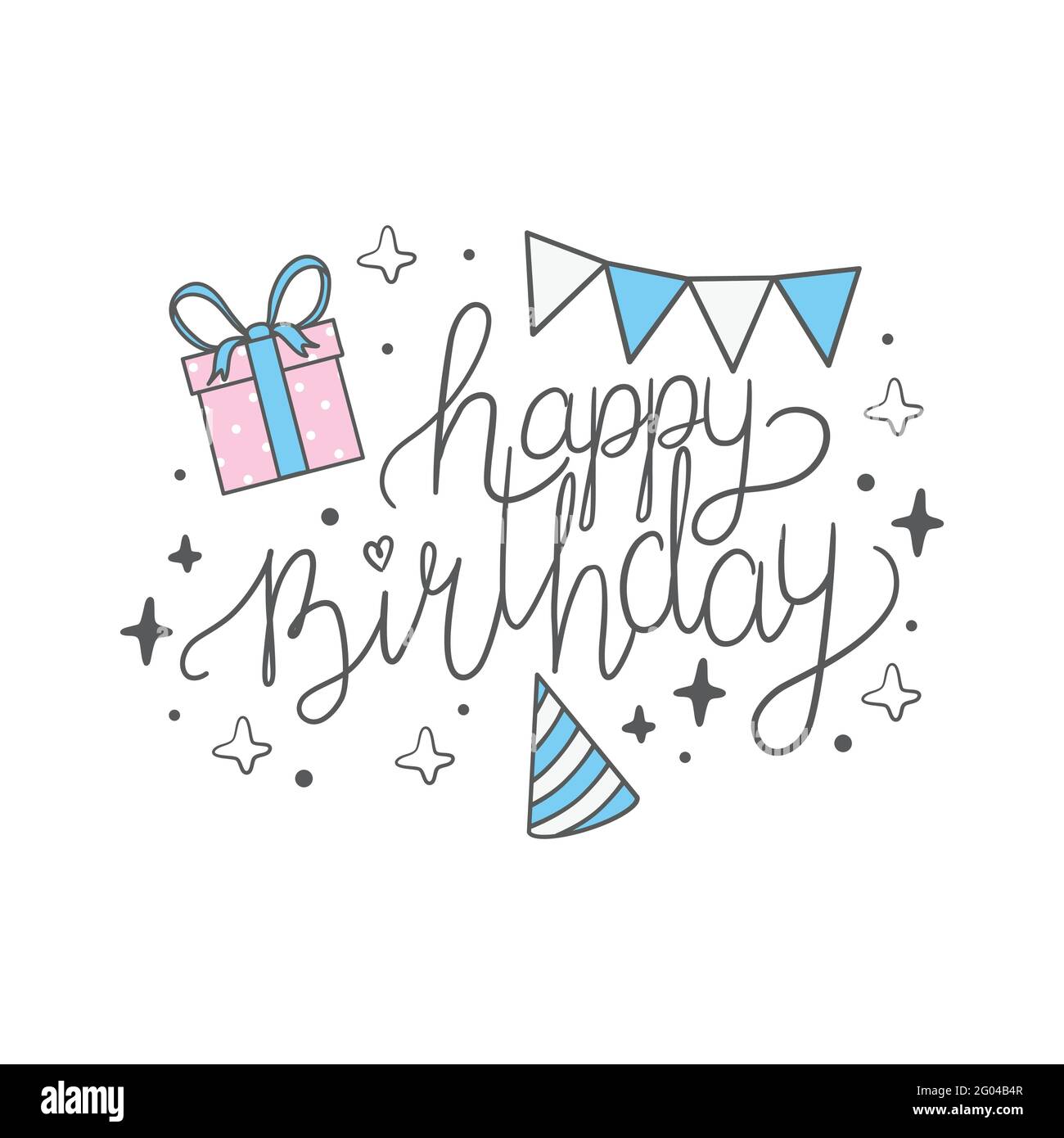 Happy birthday inscription. A greeting card with calligraphy. Hand ...