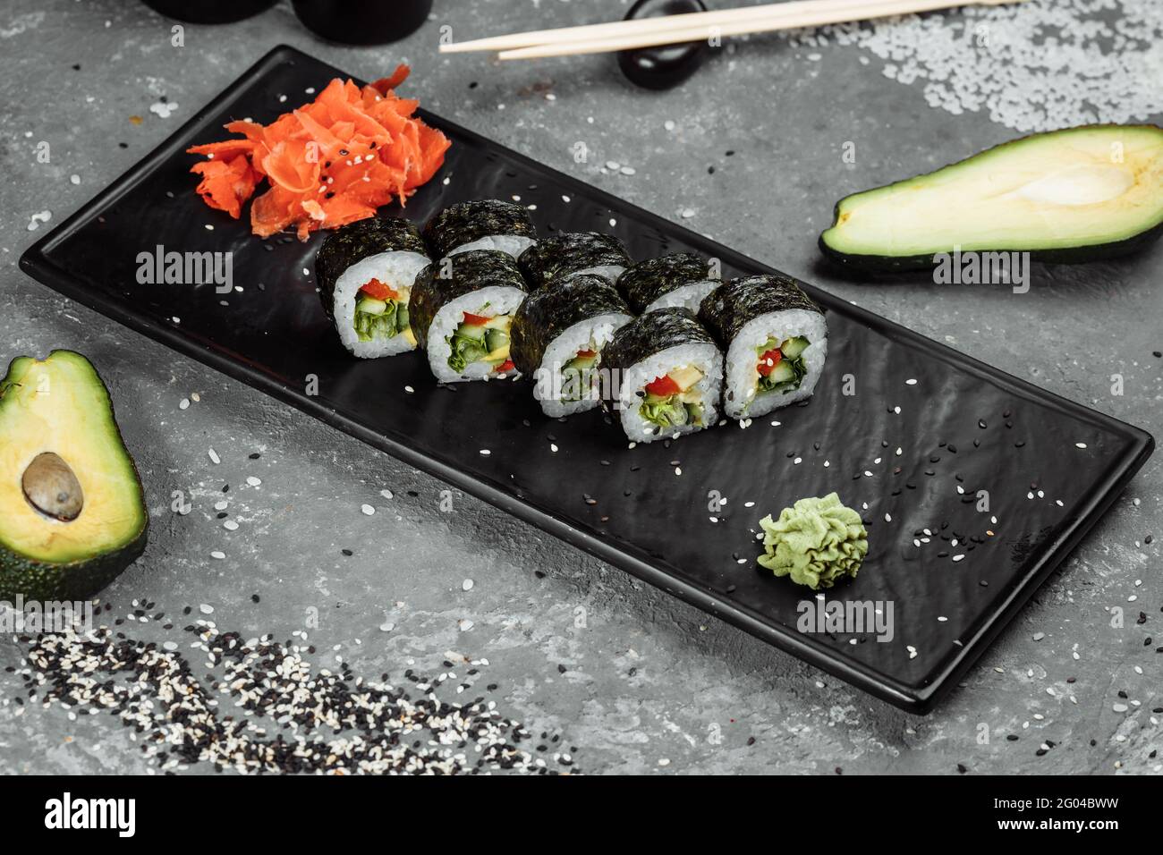 Vegetarian Maki Sushi - Roll made of Tomato, Cucumber, Bell Pepper ...