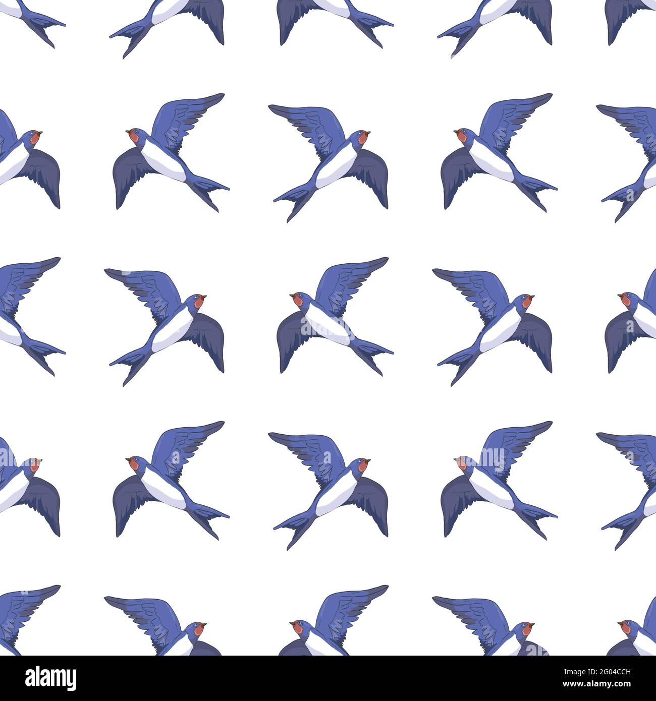 Seamless pattern of swallows on a white background. Birds fly in ...