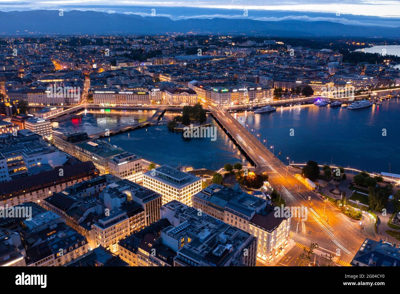 Aerial night view of Geneva city in Switzerland Stock Photo - Alamy