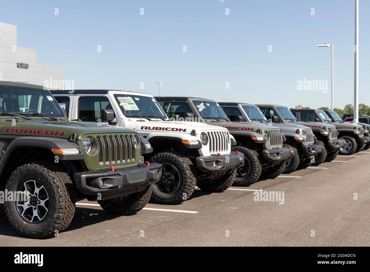 Tipton - Circa May 2021: Jeep Wrangler display at a Chrysler dealership ...