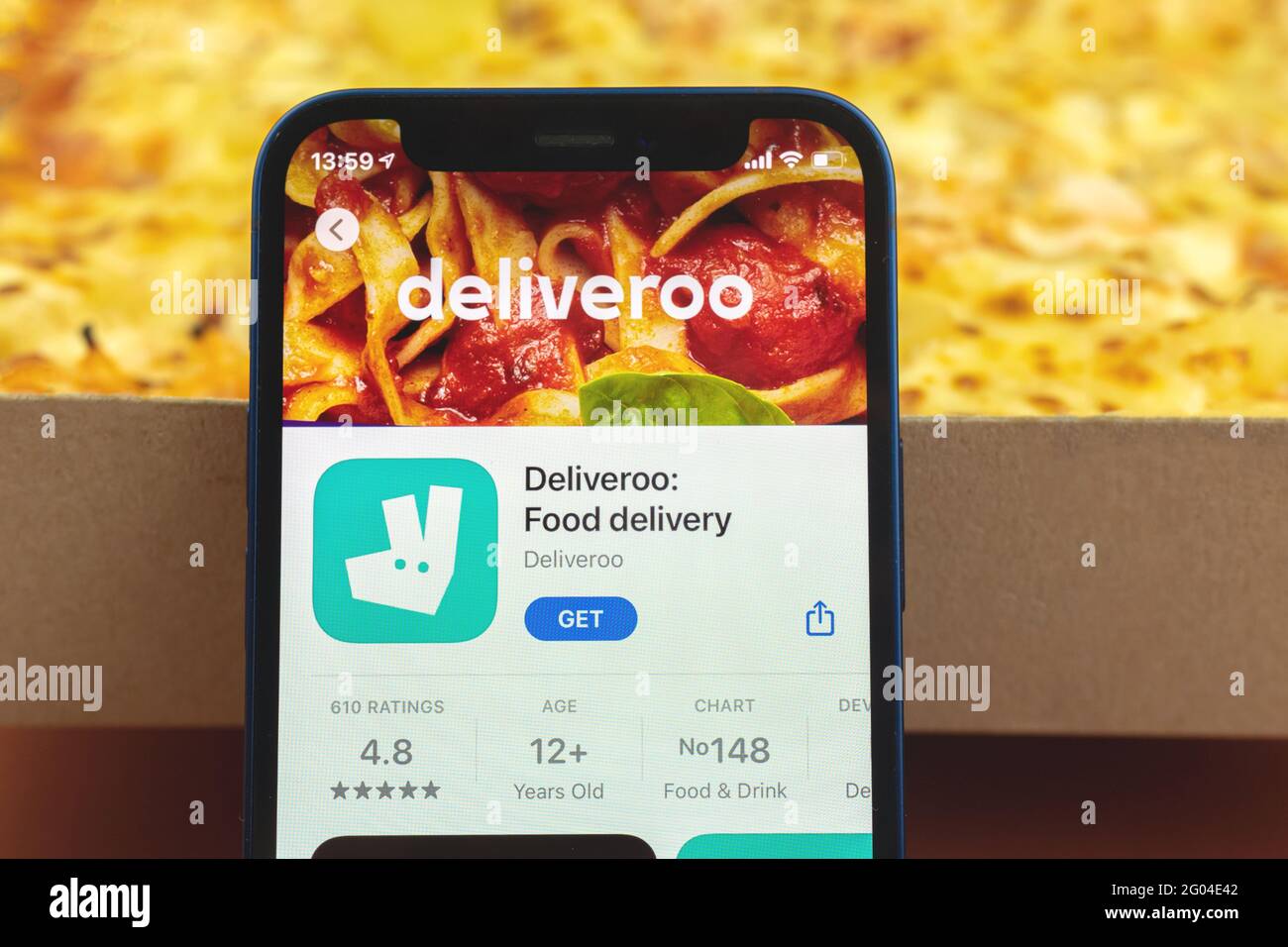 Kharkov, Ukraine - May 28, 2021: Deliveroo app on the screen of mobile ...