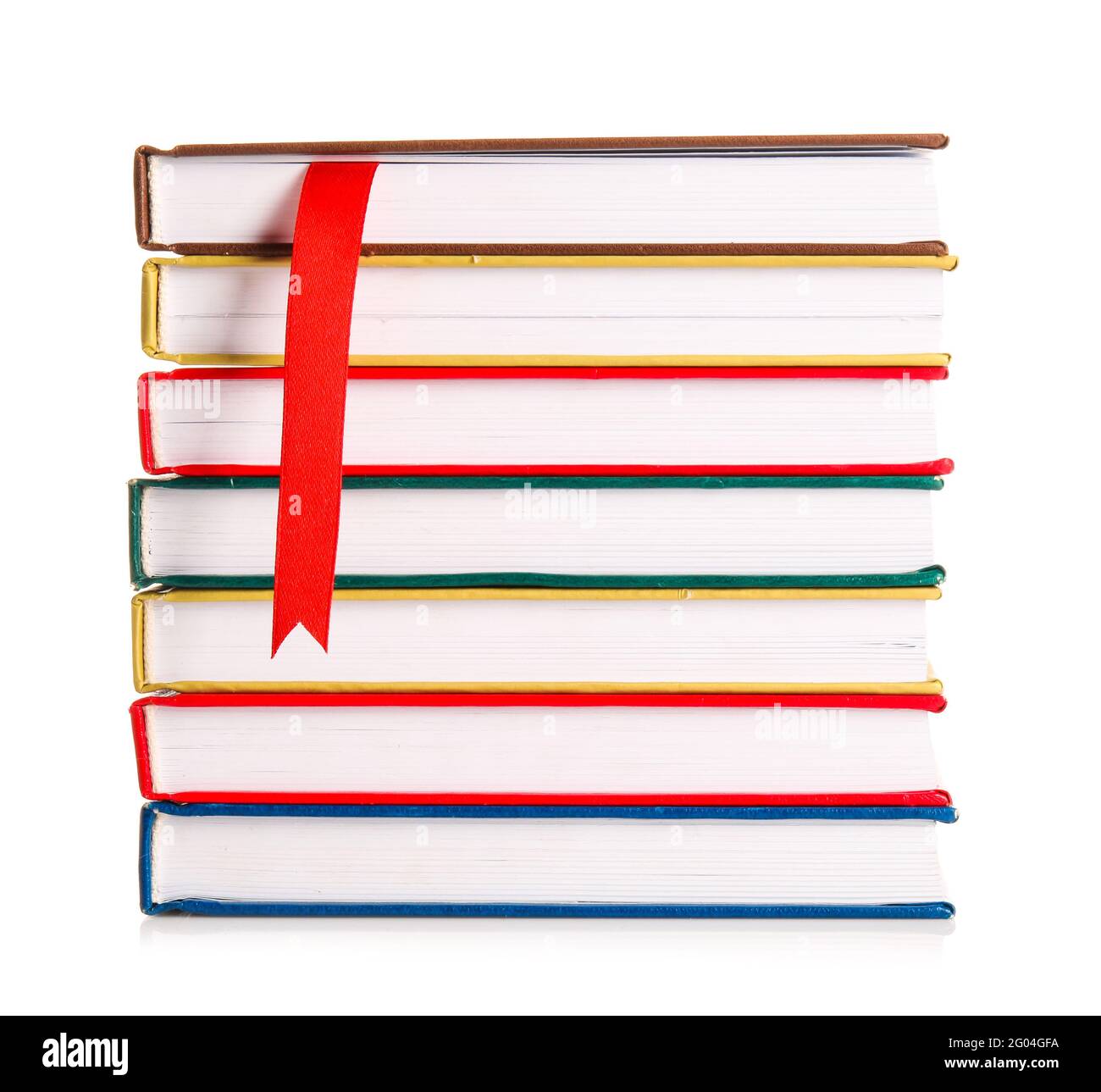 Books with bookmark on white background Stock Photo - Alamy